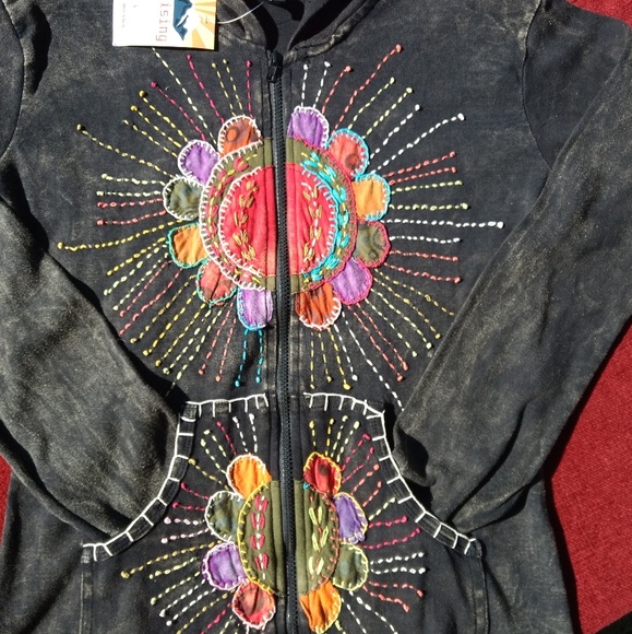 Rising International | Tops | Nwt Colorful Embroidered Zip Up Hoodie ...